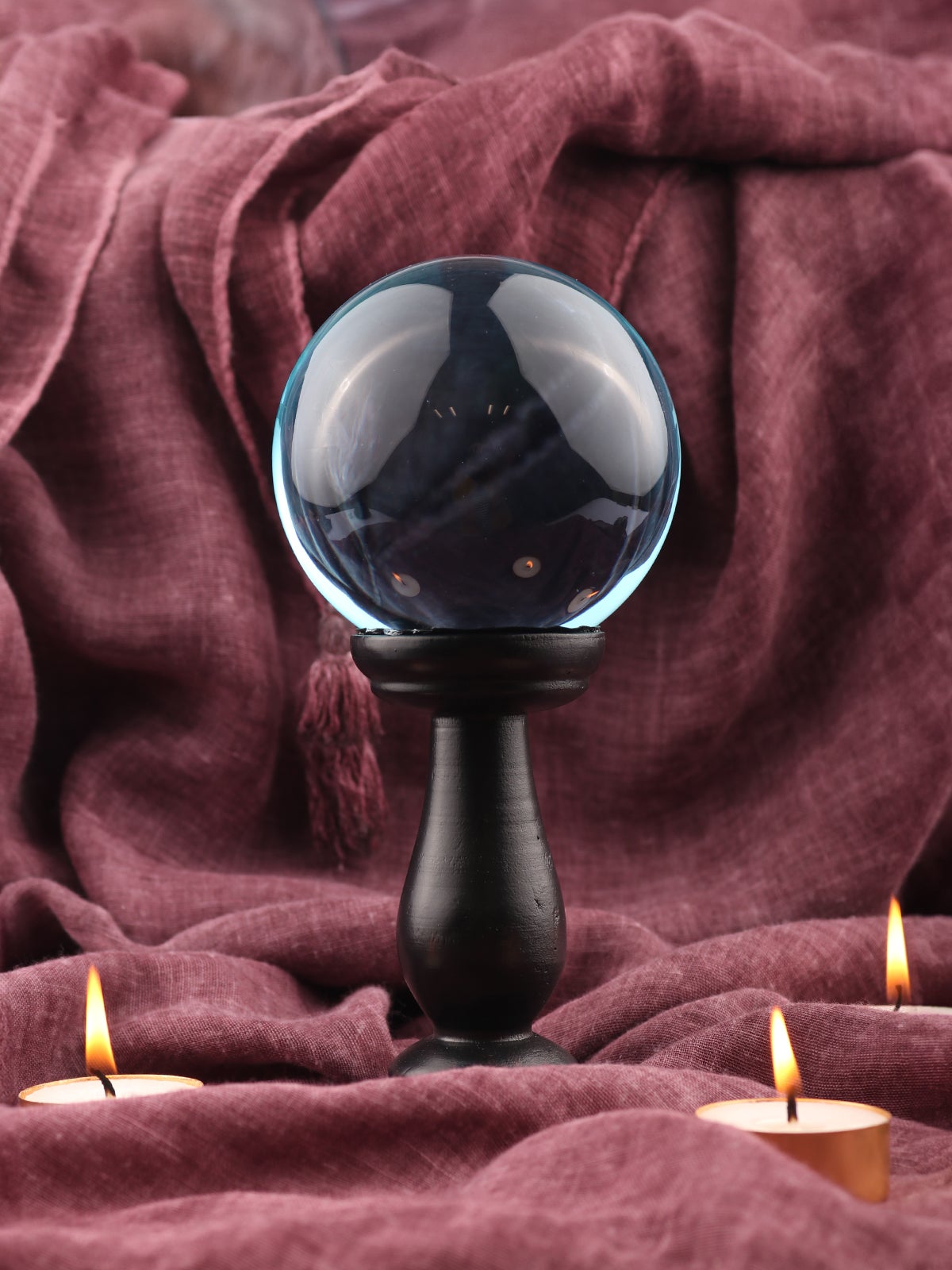 90mm Coloured Crystal Ball With Wooden Stand - Teal | Cosmic