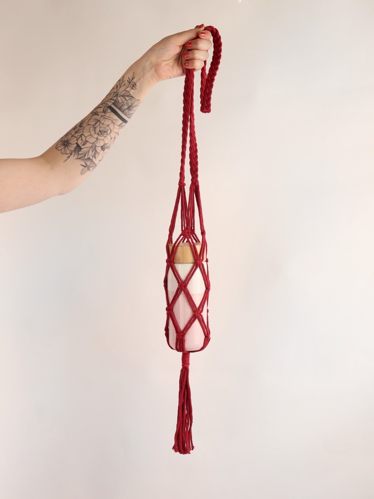 Macrame Bottle Holder - Red | Cosmic